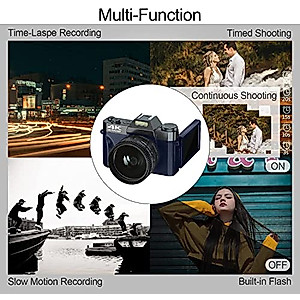 eDealz 4K 48MP Digital Camera for Photography, Vlogging Camera for YouTube with 3.0’’ 180° Flip Screen, WiFi, 16X Digital Zoom, Wide Angle & Macro Lens Rechargeable Battery, 64GB Micro SD Card (Navy)