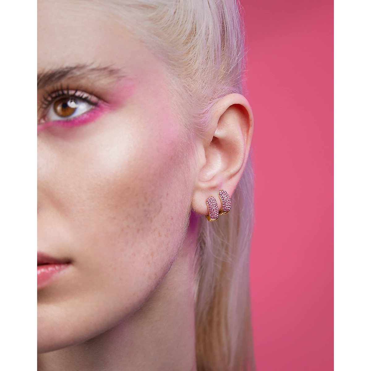 MILLA Neon Colorful Hoop Earrings - Sparkly Red Hoop Earrings, Cute Pink Hoop Earrings, Tiny Purple Earrings for Women, Royal Blue Earrings for Women & More (October - Pink)