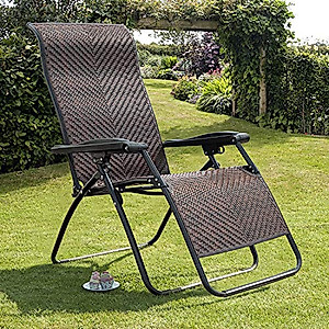 Homall Wicker Zero Gravity Chair Patio Folding Recliner Adjustable Portable Rattan Lounge Outdoor Chair for Lawn Poolside Yard Camping and Fishing (Brown)