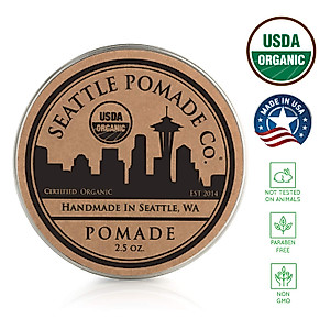 Seattle Pomade Co. USDA Certified Organic Pomade. Medium Hold & High Shine, Hair Styling Formula for Straight, Thick and Curly Hair. Non GMO