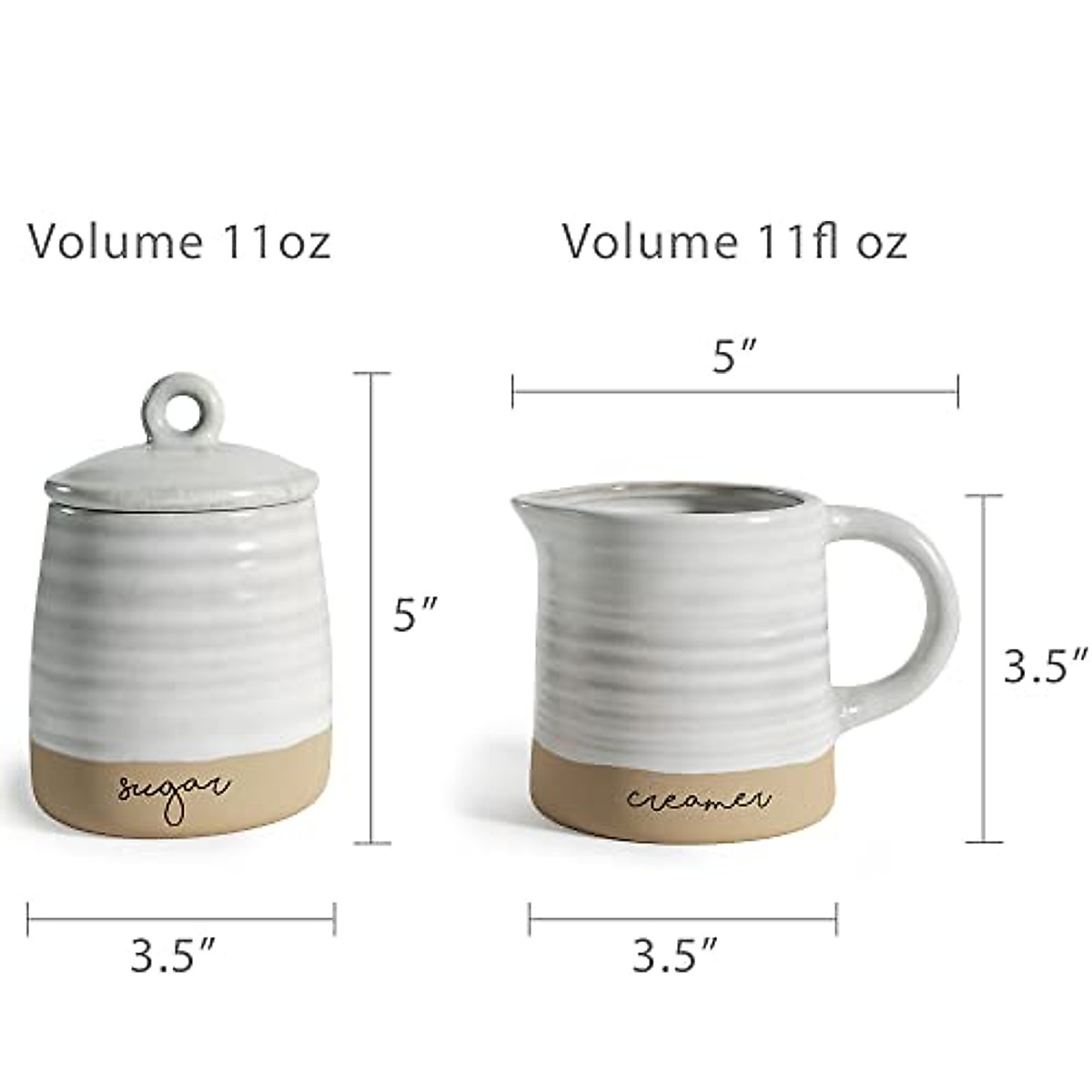 Barnyard Designs Ceramic Stoneware Sugar Creamer Set, 11oz Creamer Pitcher and Sugar Bowl with Lid, Vintage Farmhouse Sugar Creamer Dispenser Container Holder, Sugar Cube Dish Coffee or Tea, Ivory/Tan