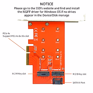 USECL Dual M.2 Hard Drive to PCIE Convert Adapter for sata Port,M.2 SSD NVME (m Key) and SATA (b Key) 2280 2260 2242 2230 to PCI-e 3.0 x 4 Host Controller Expansion Card