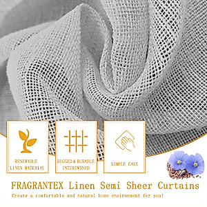 Fragrantex Semi-Sheer Grey Curtains Bedroom 95inch Long for Living Room Faux Linen Look Sliver Gray Curtain Window Treatment Set Grommet Curtain 2 Panels,40" Wx95 L