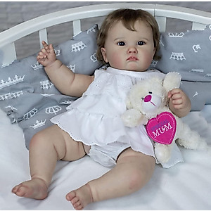 Angelbaby Cute Reborn Baby Dolls 24 Inch Realsitic Reborn Toddler Girl Doll Fat Face Newborn Silicone Baby Real Life Weighted Bebe Reborns Snuggle Doll Sets for Kids