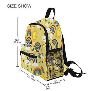MNSRUU Toddler Backpack, Rainbow Kids Backpack Yellow Sun Small Bookbag for Girls Kawaii Mini Travel Backpack for Preschool