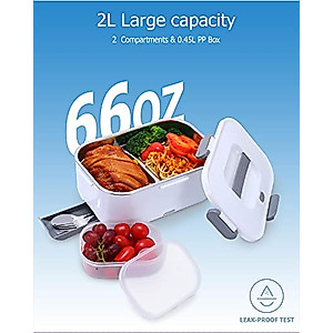 Rhudaky Electric Lunch Box (66 oz & 75W) Food Heater, 3 in 1 Heated Lunch Boxes for Adults,Portable Food Warmer -Self Heating Box for Work/Car/Truck with Large Insulated Lunch Bag