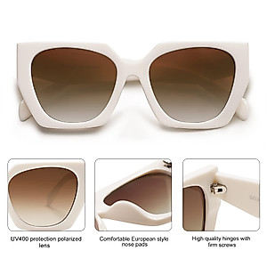 SOJOS Big Trendy Polarized Sunglasses Womens Oversized Cateye Sunnies Lentes De Sol Para Mujer SJ2205, Creamy White/Gradient Brown