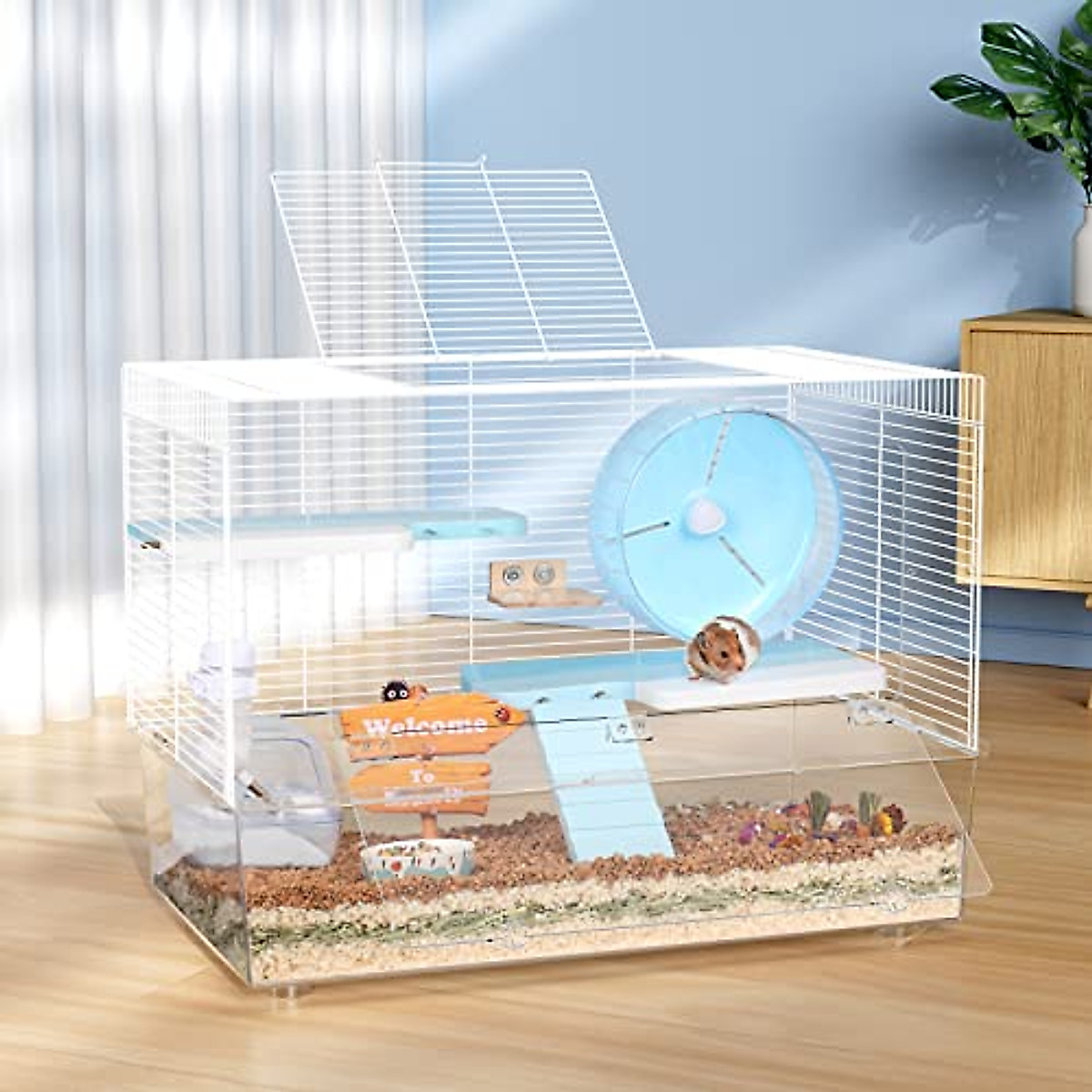 BUCATSTATE Hamster Cages with Free Accessories, Small Animal Cage and Habitats Stackable for Rats, Gerbil, Guinea Pig, Mice, Syrian Dwarf Hamster, Bird (24.4" L * 13.8" W * 16.9" H)
