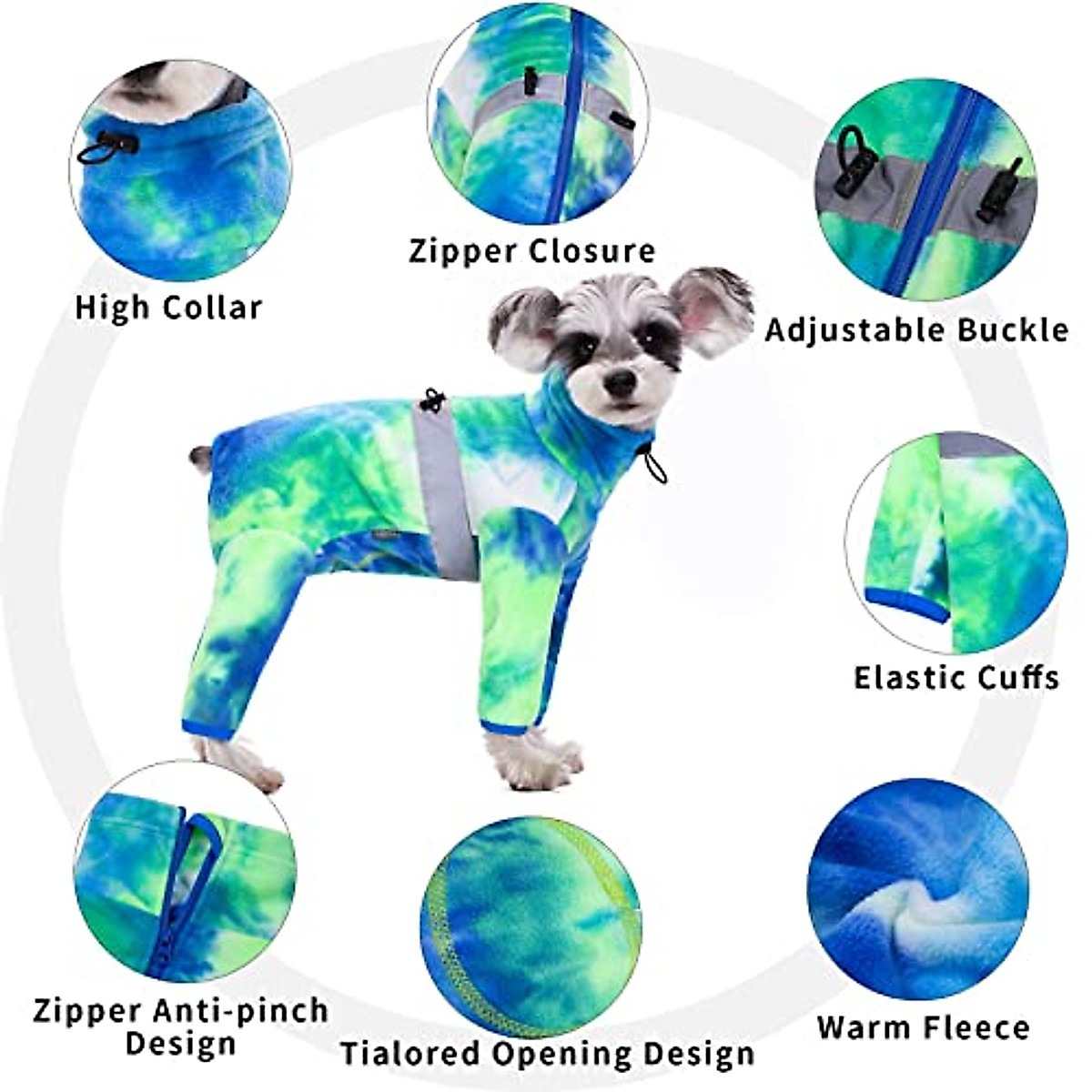 Dog Coats for Small Dogs, Polar Fleece Dog Pajamas Bodysuit for Small Medium Dogs, Dog Winter Jacket, Puppy Onesies Tie Dye Jumpsuits, Dog Full Body Vest, Dog Four-Legged Warm Clothes