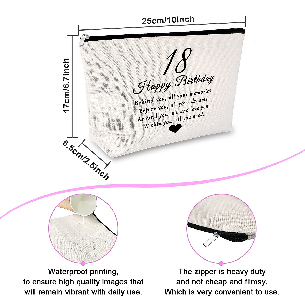 18th Birthday Gifts for Girls Daughter 18 Year Old Birthday Gift Makeup Bag for Women Best Friend Cosmetic Bag Happy 18th Birthday Gift for Adult Sister Bestie Niece 18th Bday Gift Zipper Travel Pouch