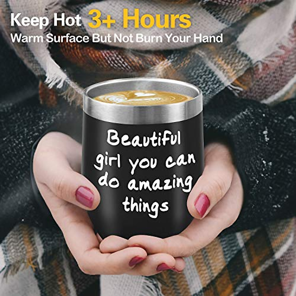 ShangTianFeng Inspirational gifts for women,daughter birthday gift,teenage girls gift, mom gift, best friends gifts,12oz Insulated wine tumbler with lid,beautiful girl you can do amazing things