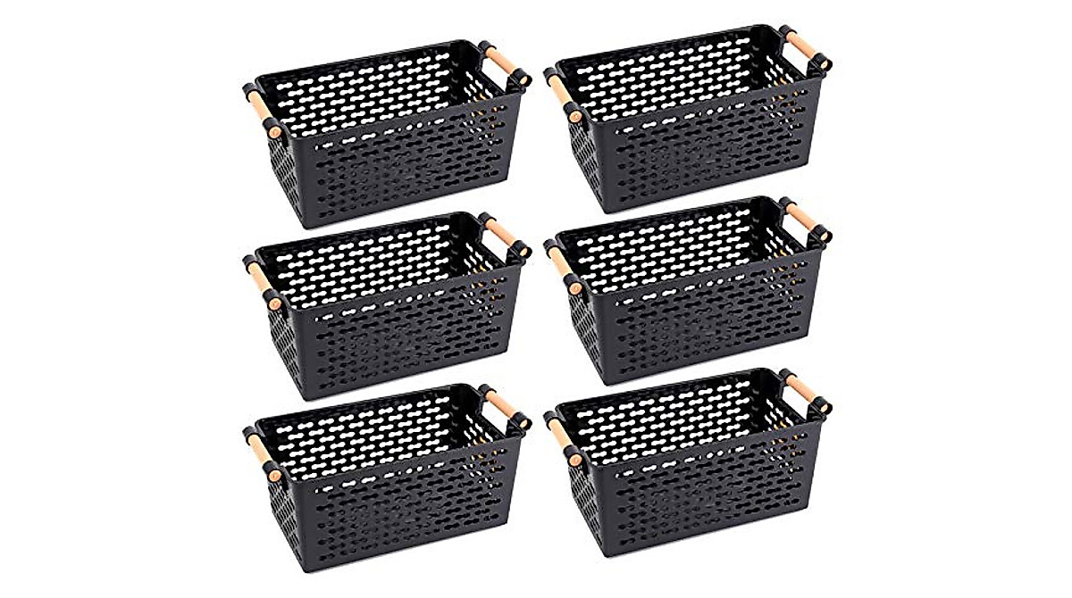 Yesland 6-Pack Black Plastic Storage Baskets | Home & Office