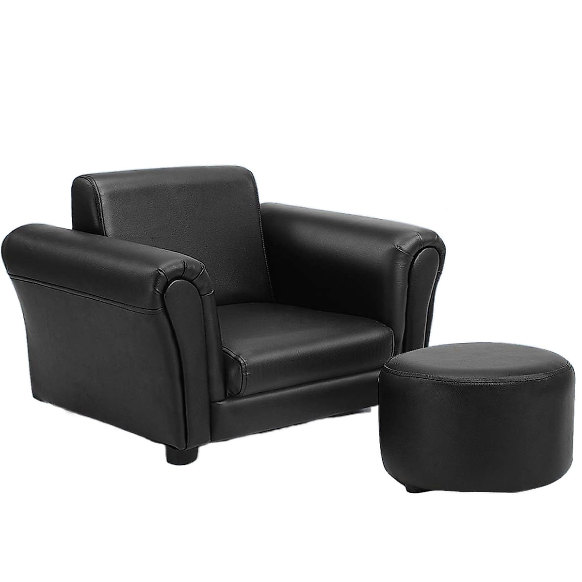 Costzon Kids Couch with Footstool, Children's Sofa with ASTM & CPSIA Certification, Mini Couch for Toddler w/Load-Bearing of 100LBS, Armchair w/Armrest and Backrest for Baby Boys Girls Gifts (Black)