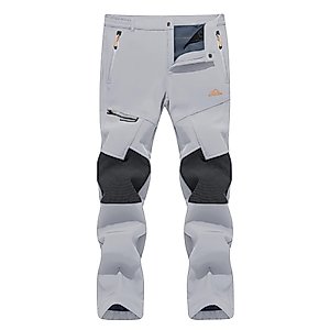 TACVASEN Fleece Lined Pants Men Insulated Ski Pants Water Resistant Snow Windproof Snowboard Trousers Hiking Winter Warm Outdoor Gray 38