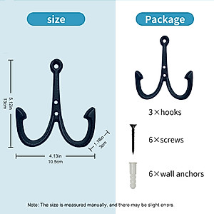 HomeHand Nautical Anchor Cast Iron Black Wall Hook Coat Hooks Bathroom Towel Keys Hooks Screws Included (3 PCS)
