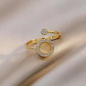 COLORFUL BLING Adjustable Anxiety Fidget Rings Rotate Inspirations Cat Eye Opal Spinner Statement Rings for Women Relieving Stress Calming Worry Meditation Jewelry-gold
