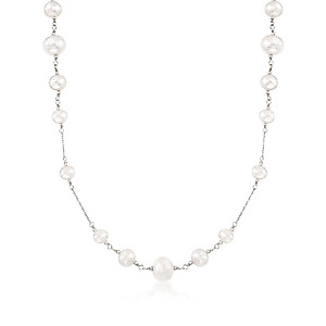 Ross-Simons 6-10mm Cultured Pearl Station Necklace in Sterling Silver. 36 inches