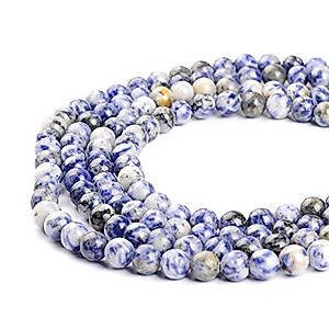6mm Natural Blue Spot Gemstone Round Loose Beads Crystal Stone Bracelet Necklace Accessories Crafts for Jewelry Making DIY,1 Strand 15"