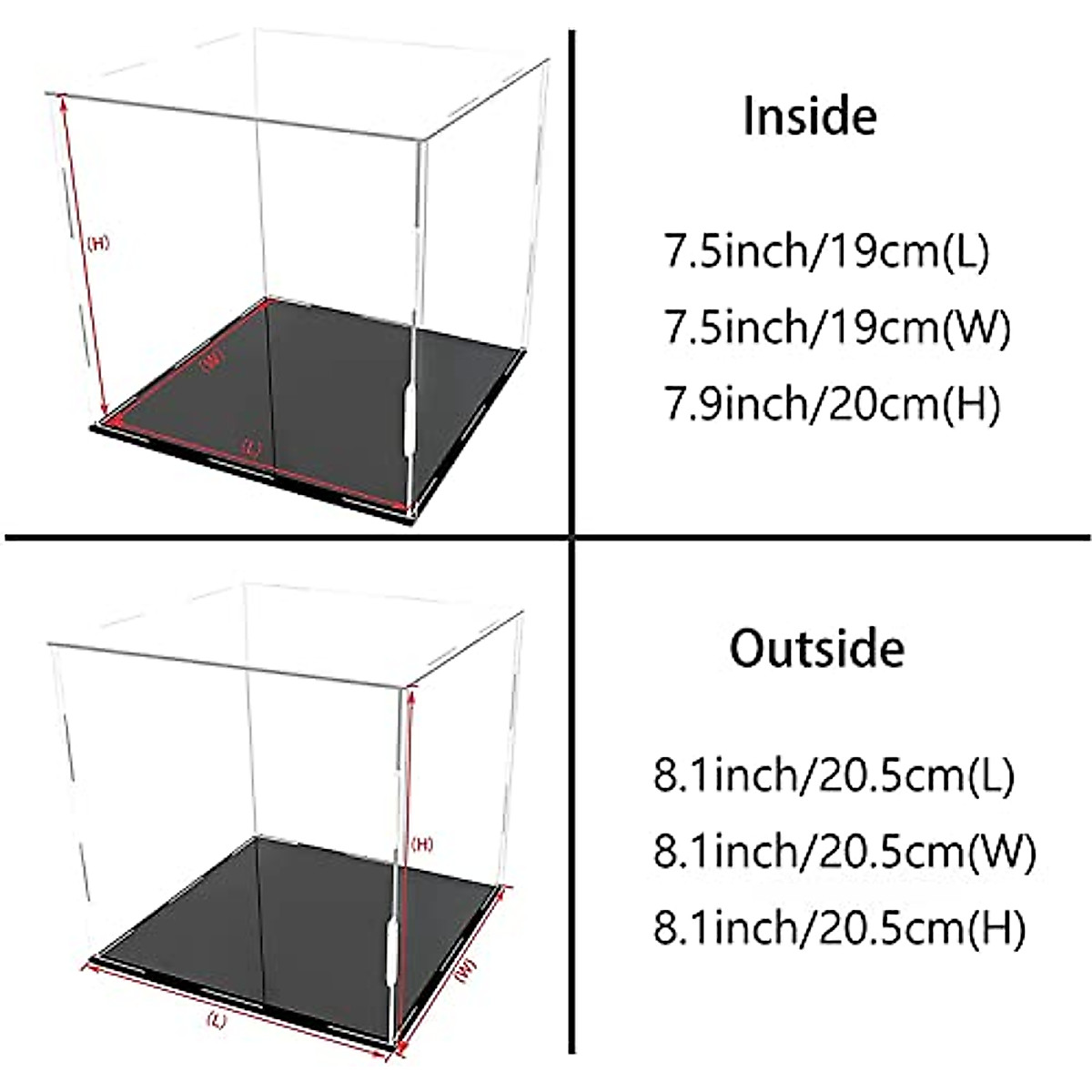 A+ DESIGN Clear Acrylic Display Case Assemble Collectibles Box Alternative Glass Case for Display Action Figures Home Storage & Organizing Toys (8x8x8 inch; 20.5x20.5x20.5 cm)