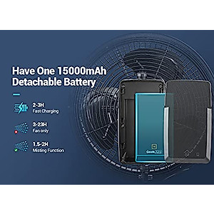 Geek Aire Battery Operated Misting Fan, Rechargeable Outdoor Floor Fan with 2.9 Gal Water Tank, Powered Waterproof Durable 15000mAh Battery Run for Patio, Camping Gear Accessories - 12 Inch