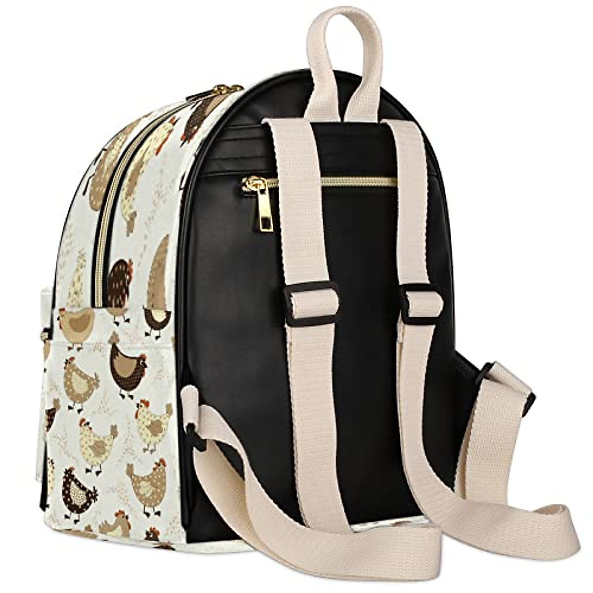 Cute Chicken Mini Backpack Purse for Women, Chicken Pattern Leather Small Backpack Casual Travel Daypacks Shoulder Bag for Girls Teen