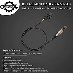 LSU 4.9 Lambda WideBand O2 Oxygen Sensor | for AEM 30-4110 30-0300 30-0310 - X Series AFR Inline Controller - UEGO A/F Ratio Wideband 02 Gauge | Replace# 17025, 0258017025