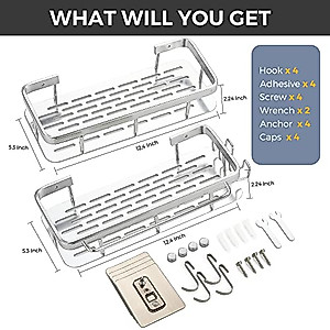 Shower Caddy Bathroom Shower Organizer, Adhesive Shower Caddy No Drilling Shower Storage,Shower Shelves for Inside Shower Rustproof Shower Rack Silver 2 Pack