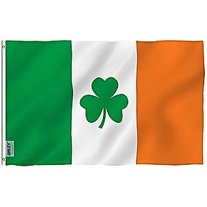 ANLEY Fly Breeze 3x5 Foot Ireland Shamrock Flag - Vivid Color and Fade Proof - Canvas Header and Double Stitched - Saint Patrick's Day Clover Flags Polyester with Brass Grommets 3 X 5 Ft