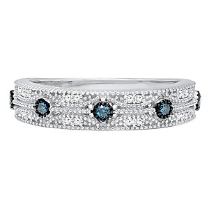 Dazzlingrock Collection 0.15 Carat (ctw) Sterling Silver Round Blue & White Diamond Ladies Vintage Wedding Band, Size 4