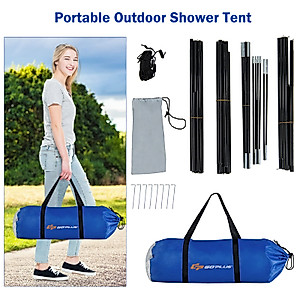 Goplus 2 Room Shower Tent, Portable Camping Changing Tent with Floor Drain,Detachable Rain Fly, Stakes & Ropes, UV Protection, Water Resistant Privacy Tent for Outdoor Toilet, Dressing, 7’ x 3.5” x 7’
