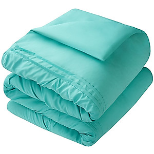 Comfort Spaces Cavoy Comforter Set - Luxe Diamond Tufting, All Season Bedding, Matching Bed Skirt, Decorative Pillows, Queen, Faux Silk Aqua 5 Piece