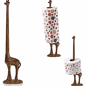 Paper Towel Holder or Free Standing Toilet Paper Holder- Cast Iron Giraffe Paper Holder - Versatile and Decorative Bathroom Toilet Paper Holder or Stand Up Paper Towel Holder - Rust Brown by Comfify
