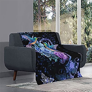DISNIMO Hummingbird Throw Blanket for Couch Sofa Bed, Rose Blanket Plush Fleece Kids Adults Blanket Soft Cozy Sherpa Blankets 55.1x70.9inch
