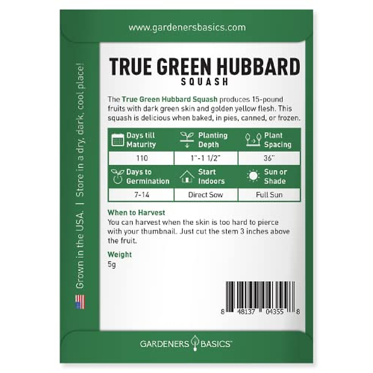 True Green Hubbard Squash Seeds for Planting - Winter Squash Heirloom, Non-GMO Vegetable Squash Variety- 5 Grams Seeds Great for Summer Gardens by Gardeners Basics