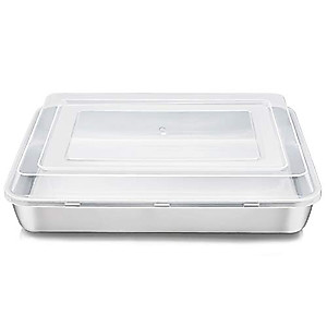 E-far Stainless Steel Baking Pan with Lid, 12⅓ x 9¾ x 2 Inch Rectangle Sheet Cake Pans with Covers Bakeware for Cakes Brownies Casseroles, Non-toxic & Healthy, Heavy Duty & Dishwasher Safe
