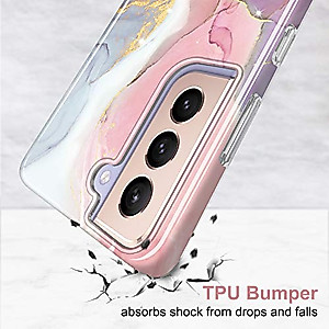 JIAXIUFEN Galaxy S21 Case Gold Sparkle Glitter Marble Slim Shockproof TPU Soft Rubber Silicone Cover Phone Case for Samsung Galaxy S21 5G 6.2 inch 2021 Pink Purple