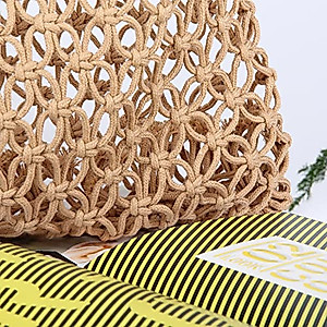 Oweisong Women Straw Travel Beach Bag Handmade Woven Fishing Net Handbag Tote Summer Weave Rattan Mesh Shoulder Purse