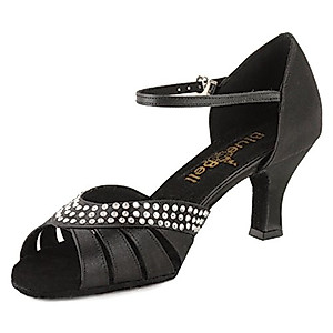 BlueBell Shoes Handmade Women's Ballroom Salsa Wedding Competition Dance Shoes The Maria 2.5" Heel (8, Black)