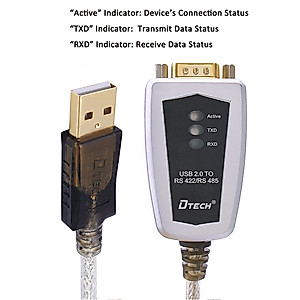 DTECH USB to RS422 RS485 Serial Port Converter Adapter Cable with FTDI Chip Supports Windows 11 10 8 7 XP Mac -1.5 Feet