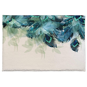 Door mat Soft Doormat Teal Turquoise Peacock Feather,Non Slip Bath Rug Absorbent Mat Rustic Art Printed Floral Shadow,Washable Door Mats Microfiber Runner Carpet for Kitchen,Bathroom,Laundry 18x30in