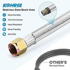 Kohree 8 FT High Pressure Propane 20 PSI Adjustable Regulator with Hose Stainless Steel Braided QCC-1 Type Connection for Turkey Fryer, Firepit, Newer U.S. 5-40lb Propane Gas Tanks, Cooker