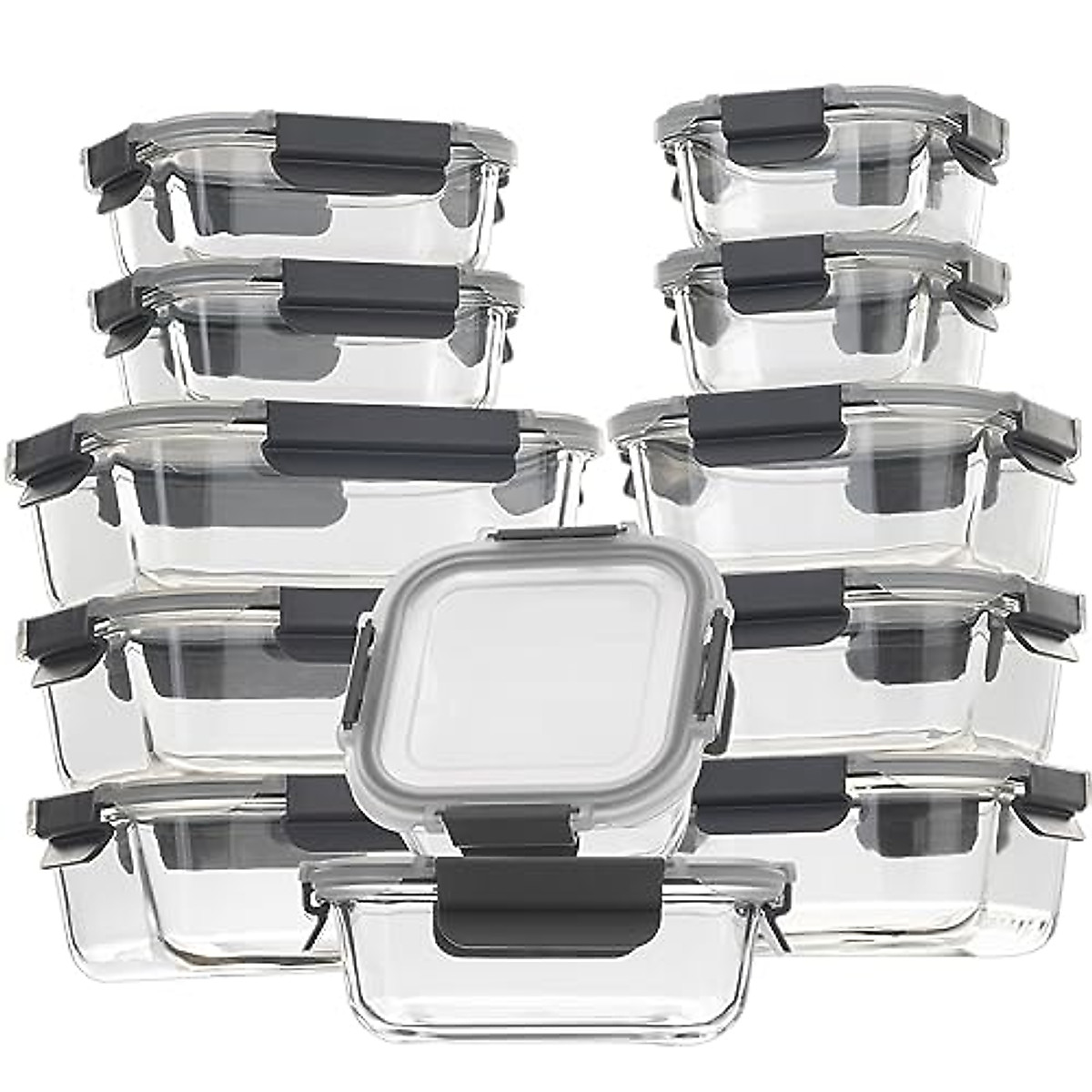 S SALIENT 24 Pieces Glass Food Storage Containers with Lids,Glass Meal Prep Containers Set with Locking Lids,Airtight Glass Lunch Container for Kitchen,BPA Free(12 Lids & 12 Containers)