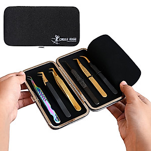 Cross Edge Corporation Empty Glittery Eyelash Extension Tweezers Storage Case Multipurpose Portable lash Tweezers Magnetic Box Hold 6 Tweezers - Keep Your Beloved Lash Tweezers Safe & Secure (Black)