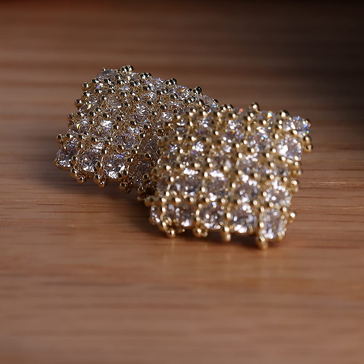 Sonateomber Large Rhinestone Stud Gold Square Geometric Statement Earrings for Women - Big Sparkly Cubic Zirconia Ball Beaded Vintage Rhombus Jewelry Gift