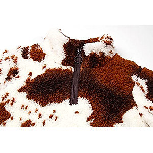 Kids Girls and Boys Cow Printed Sherpa Fleece Zip Sweatshirt Long Sleeve Pullover Jackets Sweatshirts Outwear Coat 4T