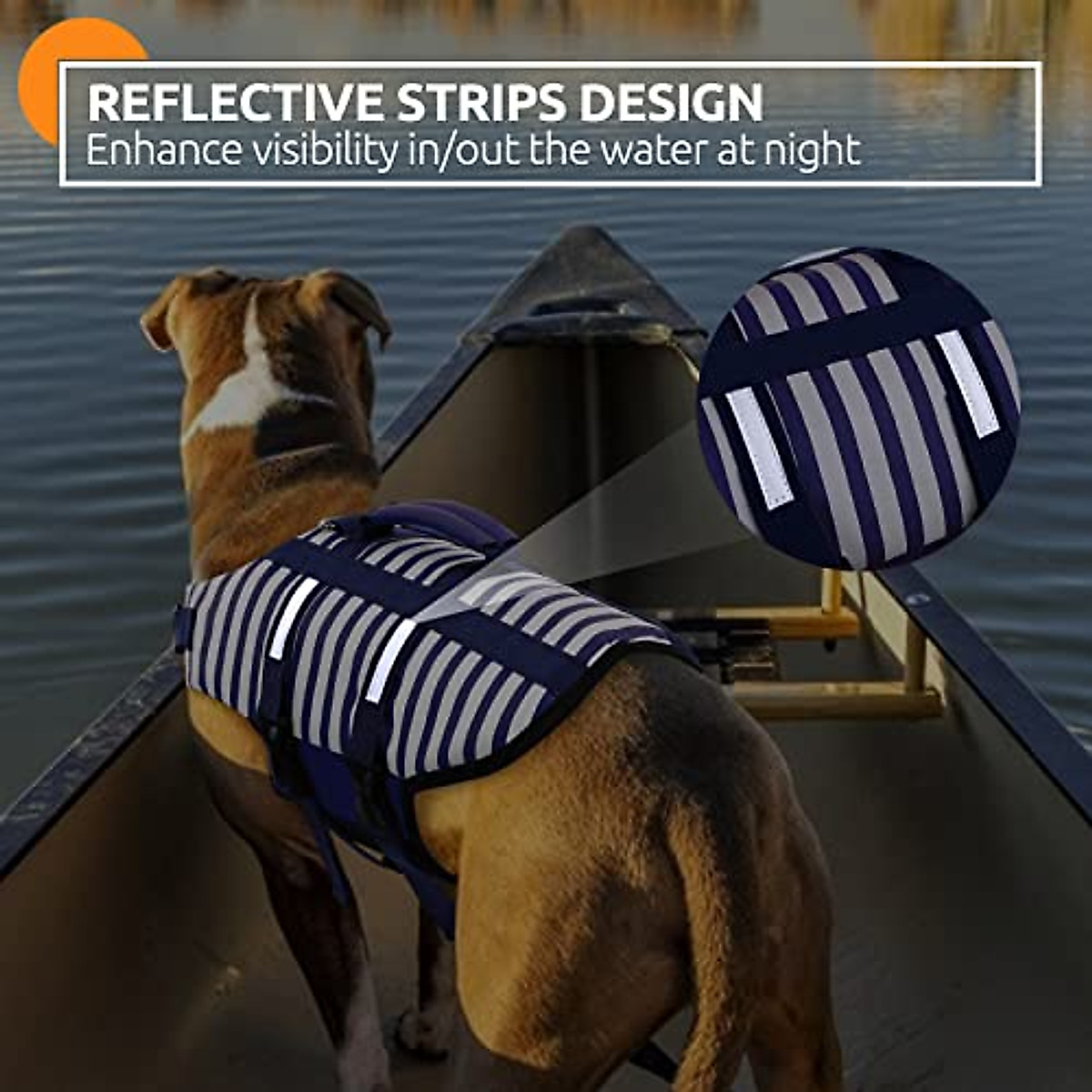 MORVIGIVE Striped Dog Life Jacket, Ripstop Dog Life Vest Preserver for Boating & Swimming with Rescue Handle, Reflective Puppy Float Coat Pet Swimsuit with Adjustable Straps and Side-Release Buckles