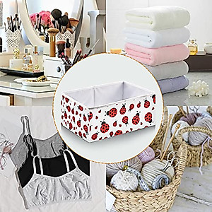 xigua Closet Storage Bins, Fabric Baskets for Closet Shelves, Collapsible Fabric Storage Cubes Organizer with Small Handles, Ladybug, 11.02x11.02x11.02 Inch