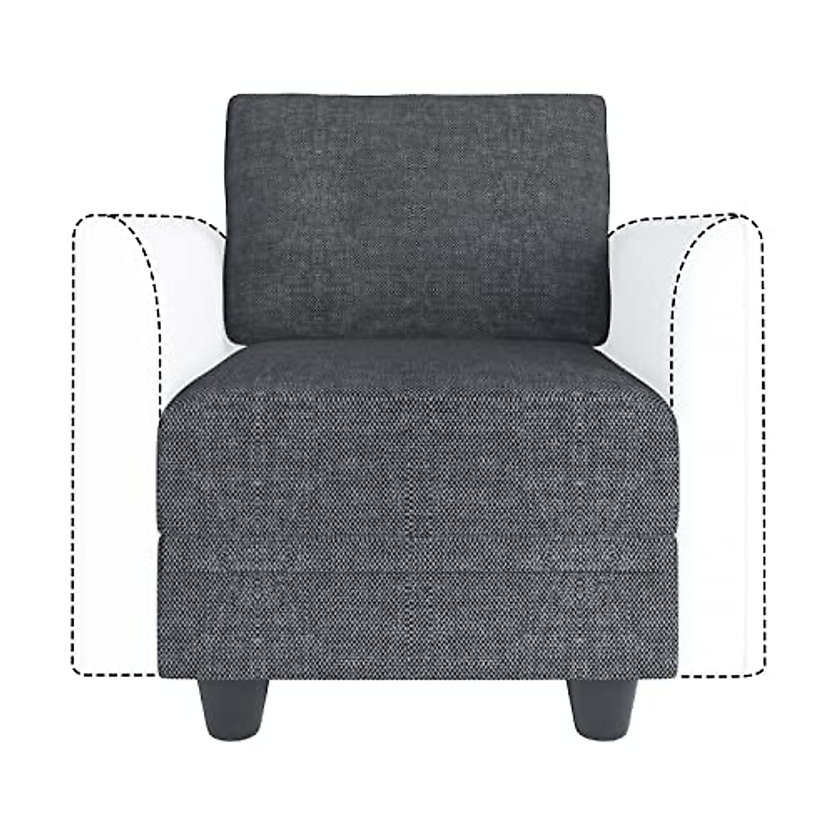 LLappuil Modular Sofa Middle Module with Storage for Customizable Sectional Sofa, Couch Accent Armless Chair, Black