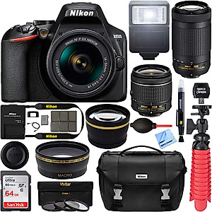 Nikon 1588 D3500 24.2MP DSLR Camera with AF-P 18-55mm VR Lens & 70-300mm Dual Zoom Lens Kit Bundle with 64GB Memory Card, DSLR Value Pack and Accessories (12 Items)