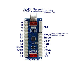 SJ@JX Arcade Controller Zero Delay Encoder PCB Board Arcade DIY Kit Joystick Button 5V Power for PC Raspberry Pi Android PS2 PS3